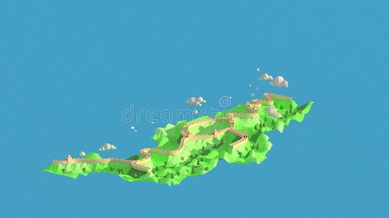 3D Animation Loop of the Great Wall of China, 3d Rendering Low Polygon ...