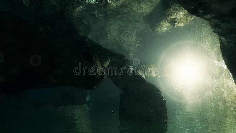 3d Animation. Magic Light Flying through the Cave with Lot of Crystals ...