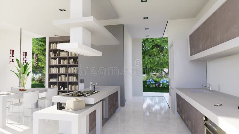 Big White Modern Kitchen Animation Stock Video - Video of decoration ...