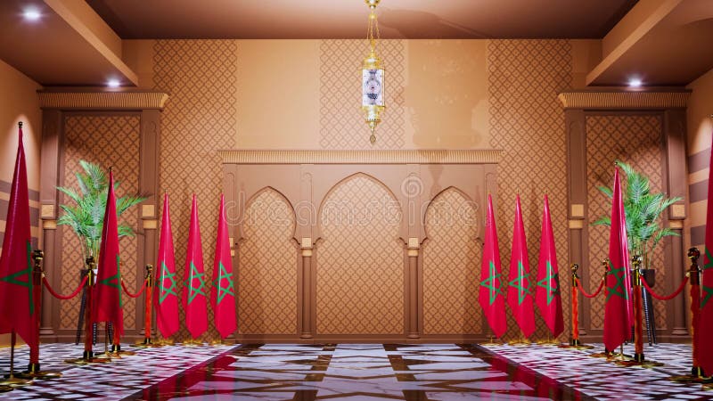 3D Animation of Moroccan Flag on a Moroccan Architecture Background ...
