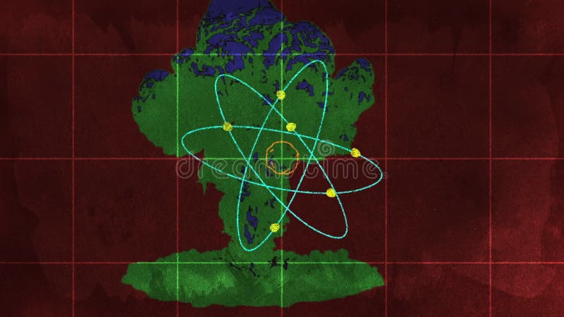 3D Animation of a Mushroom Cloud with Chalk Drawn Atom in the ...