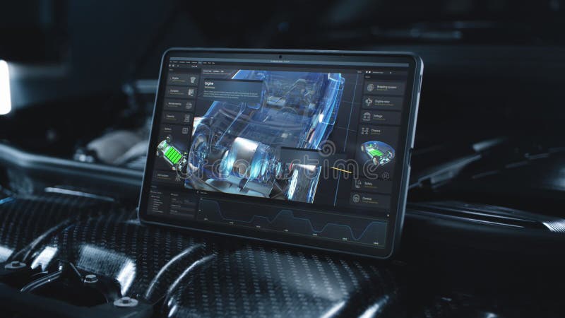 3D Animation of Program for Car Diagnostic Displayed on Digital Tablet ...