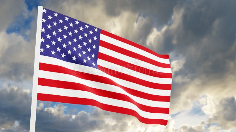 3d Animation Realistic Flag of USA Waving in the Wind Against Deep Blue ...