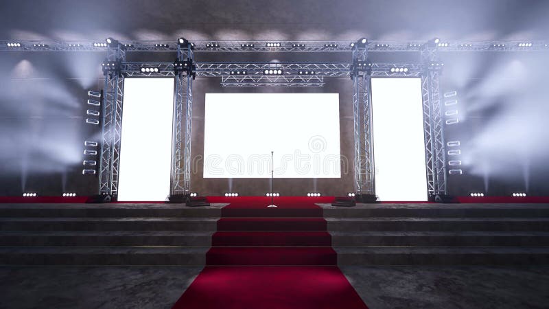 3D Animation of Red Carpet Leading To a Big Emty Stage with Shining ...