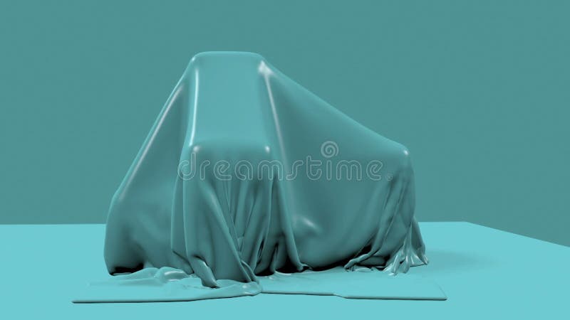 Render of Blue Fabric Falling Down and Cover Mysterious Object Stock ...