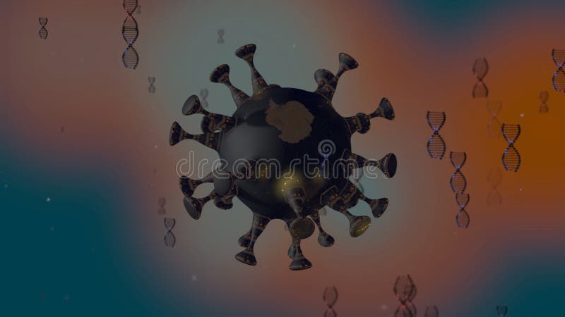 3D Animation of Rotating Big Virus Attacking DNA Strands. Stock ...