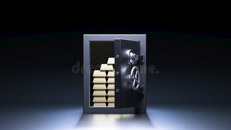 3d Animation. Safe Deposit Box Door Opening with a Stack of Gold Bars ...