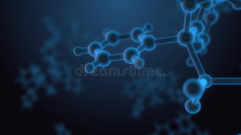 Molecule Structure Under Microscope, Floating in Fluid with Blue ...