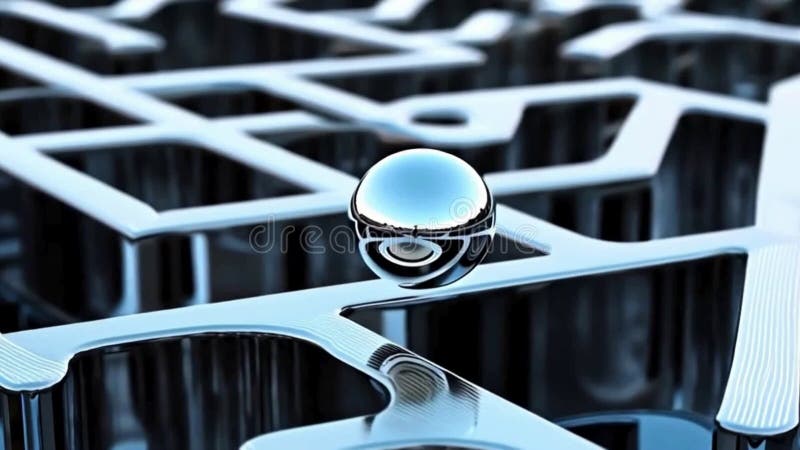 3D Animation of Smooth Metallic Ball Navigating a Complex Maze Stock ...