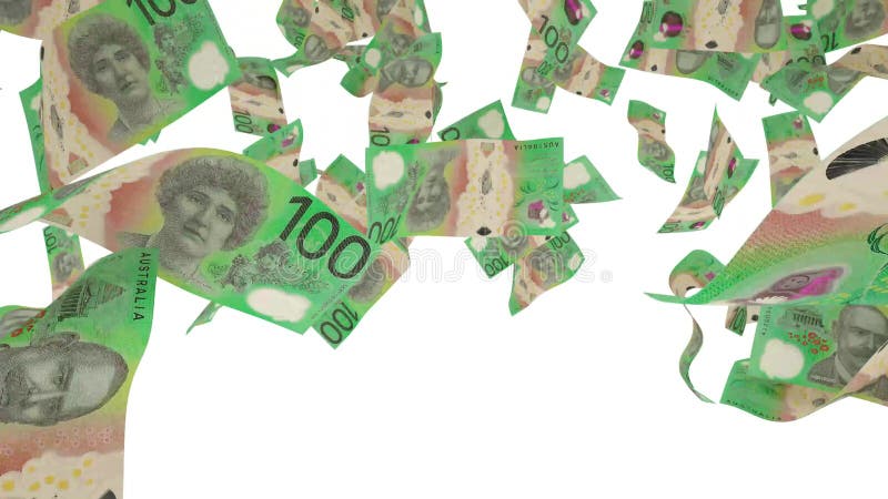 3d Animation of Stacks of 100 Australian Dollar Notes Rising Up on Blue ...