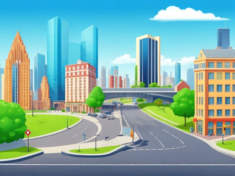 3D Animation Style City Scene with Landscape Cityscape Background ...