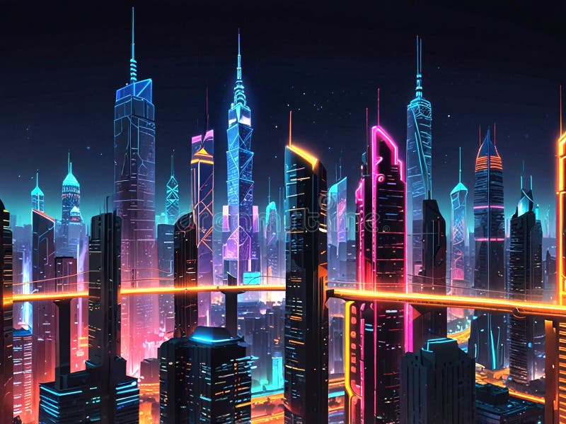 3D Animated High-Tech VR Universe: Utopian Neon City of the Future ...