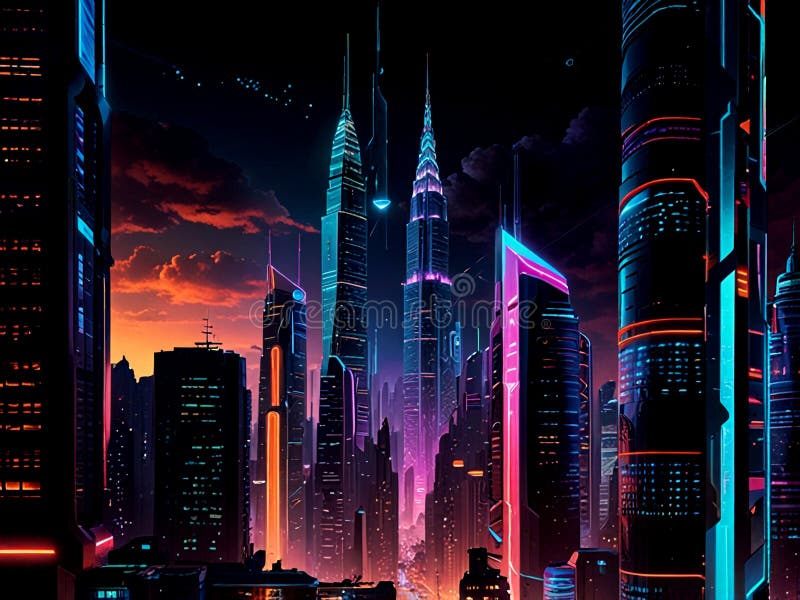 3D Animated High-Tech VR Universe: Utopian Neon City of the Future ...
