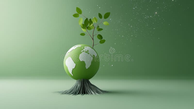 A 3D Animation Symbolizing a Green Globe with a Growing Tree ...