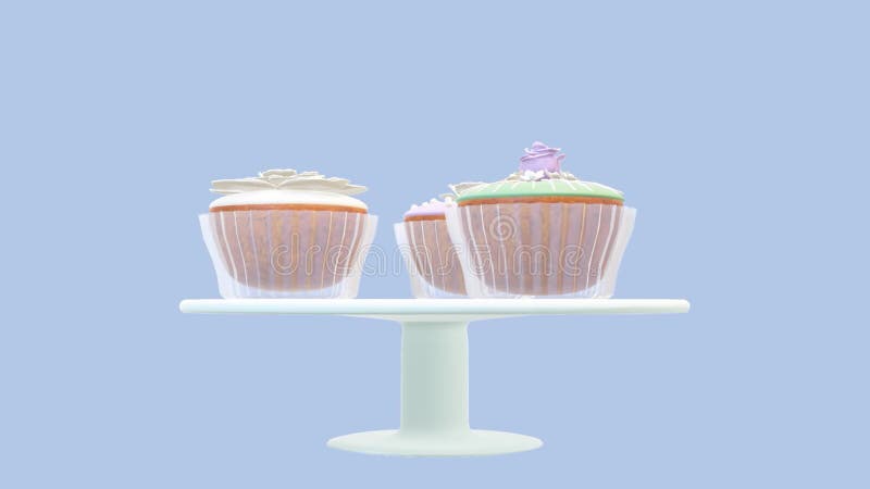3D Animation Video - Three Cupcakes - Turntable - Front View Stock Video - Video of plate ...