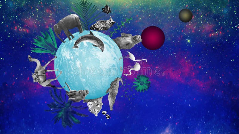 World Animals Day Collage - Concept with Globe Stock Footage - Video of ...