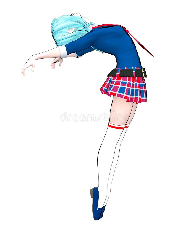Anime Japanese Girl Big Blue Eyes On Sea Stock Illustration