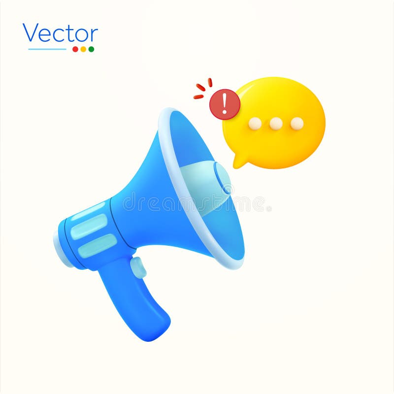 3d Announcement Banner Concept with Megaphone, Chat Bubble ...