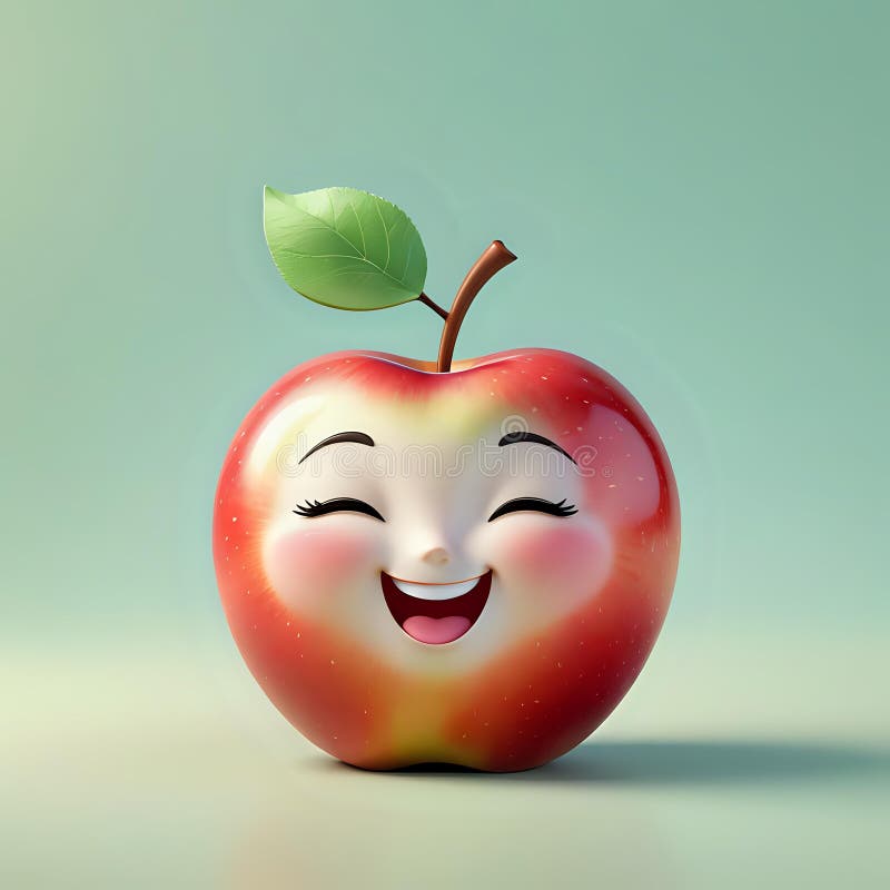 3D Apple with a Content Smile and Closed Eyes, Showcasing an Adorable ...