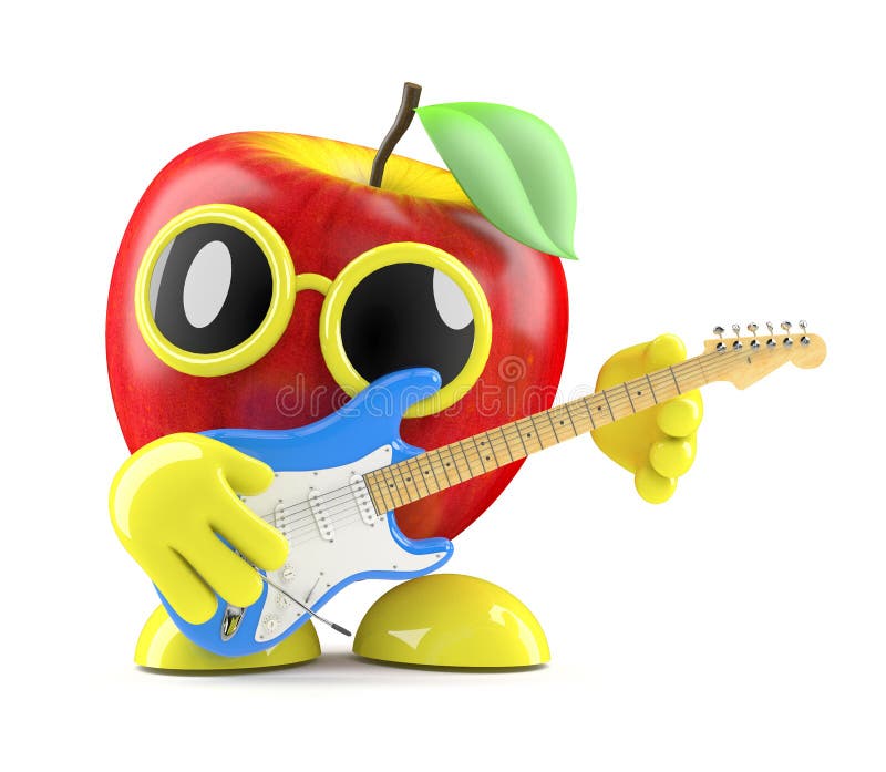 3d Apple Plays Electric Guitar Stock Illustration - Illustration of ...