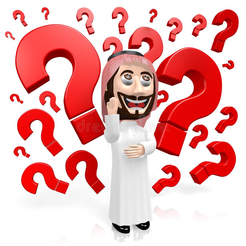 3D Arab Cartoon Character, Question Marks Stock Photo - Image of arab ...