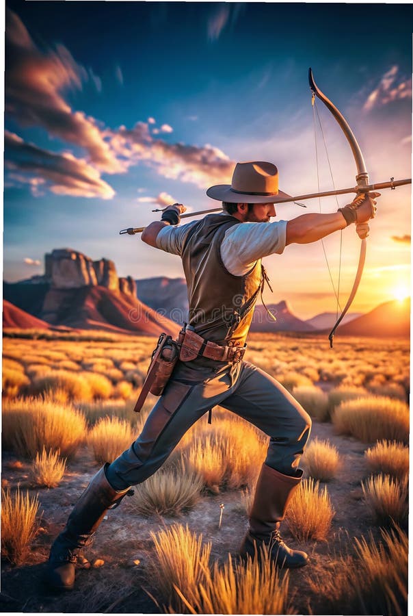 3d Archer Running through Old Western Landscape Silhouette Stock ...