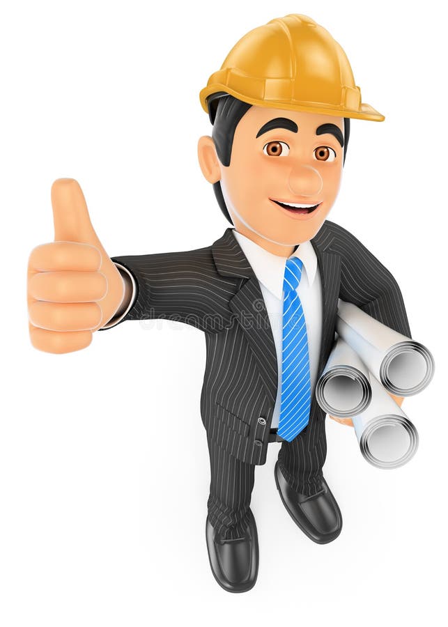 3D Architect with the Thumb Up and Plans Stock Illustration ...