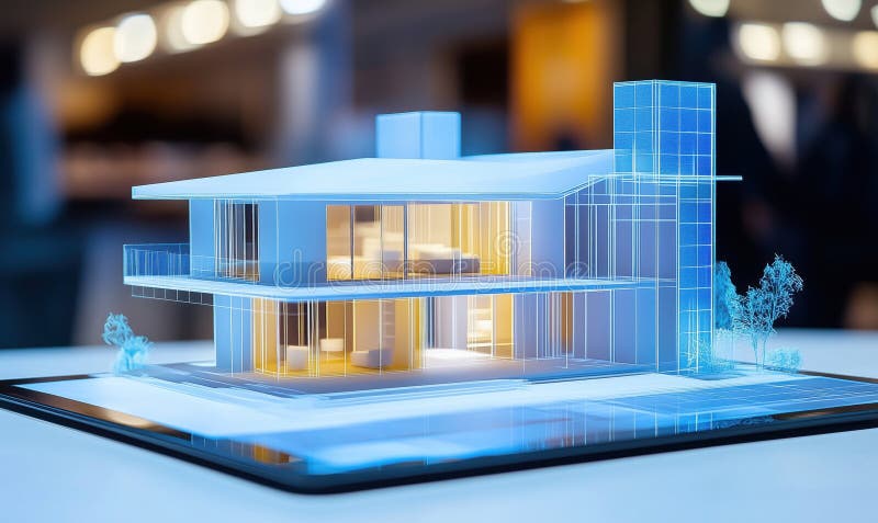 3D Architectural Model of Modern House Design with Transparent Elements ...