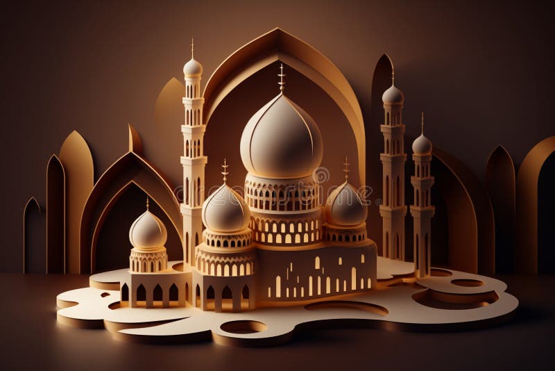 3d Architecture Design of Muslim Mosque with a Dome and Minarets Stock ...