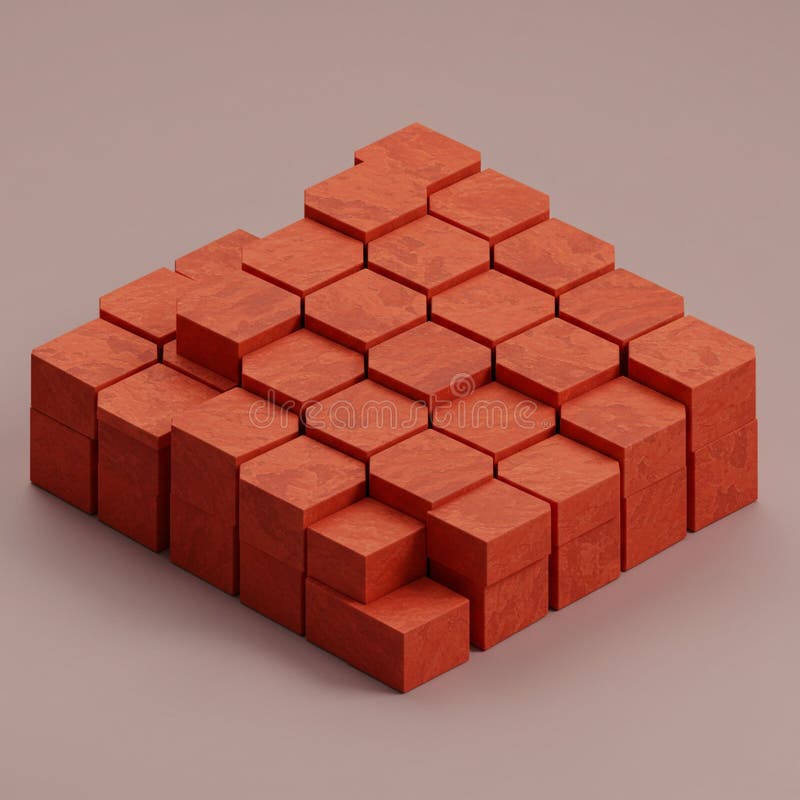 A 3D Arrangement of Red Stone Cubes Forming a Stepped Geometric Pattern ...