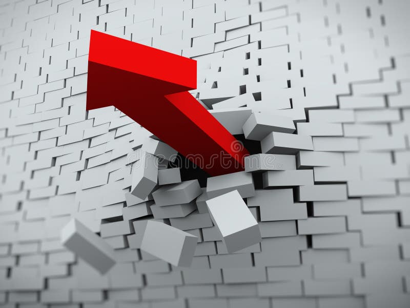 3d Arrow Burst through Brick Wall Stock Illustration - Illustration of ...