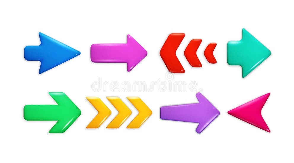 3d Arrow. Down, Right Glass Icon or Cursor Direction, Next Up or Left ...