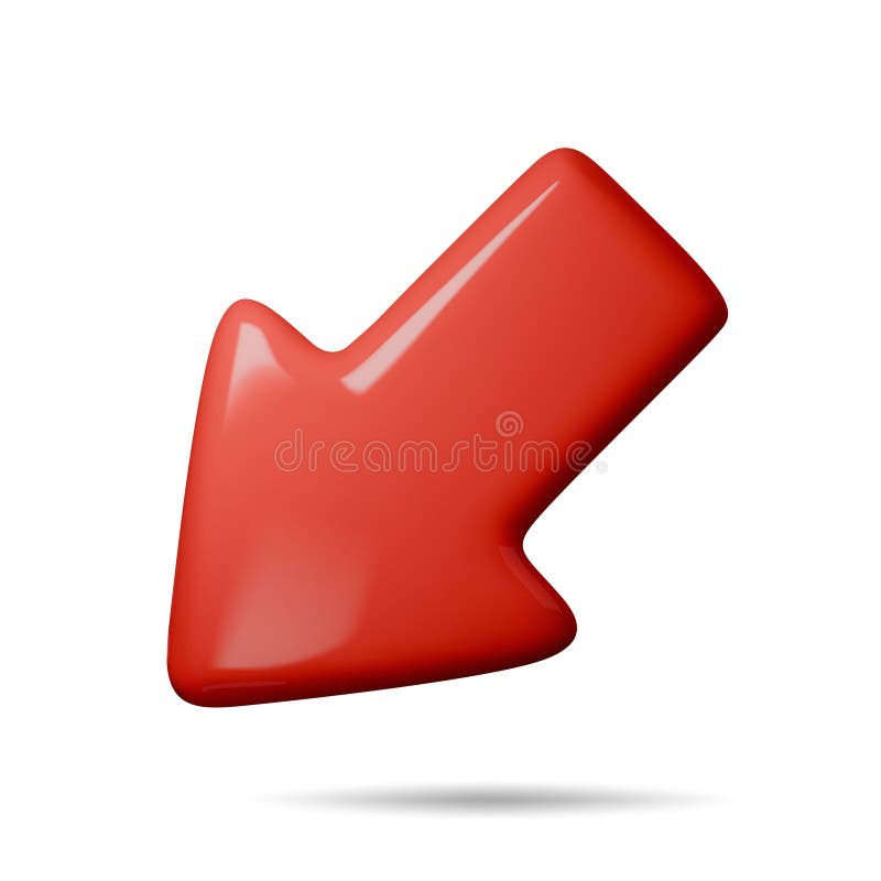 3d Arrow Pointing Down and Sideways Red Color. Realistic 3d Render in ...