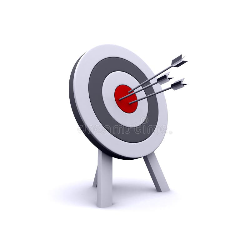 3d Arrows hit bullseye stock illustration. Illustration of target ...