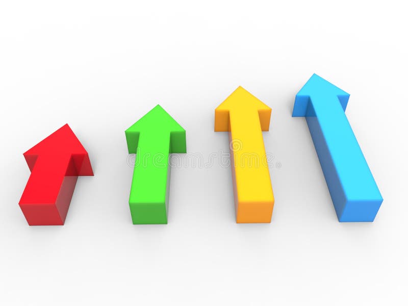 3D Arrows in Red, Green, Blue and Yellow Pointing Up Stock Illustration ...