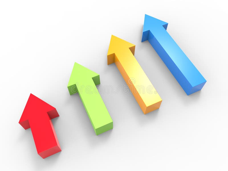 3D Arrows in Red, Green, Blue and Yellow - Top View Stock Illustration ...