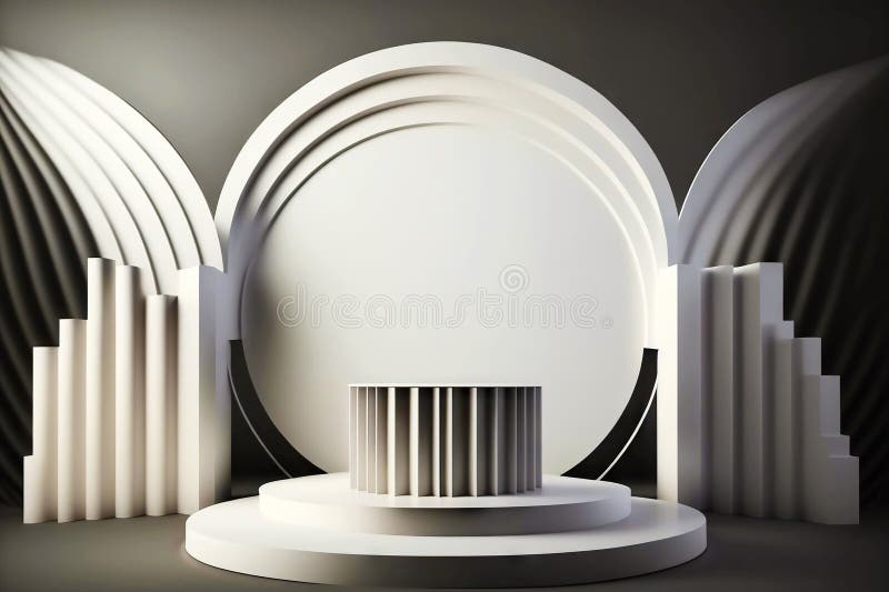 3d Art Podium-keytodesc with Round Elements and Column in Grey White ...
