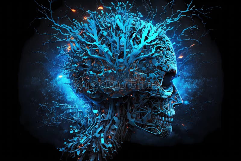 3d Artificial Intelligence Brain on Blue Background. Artificial ...