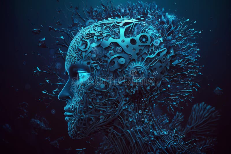 3d Artificial Intelligence Brain on Blue Background. Artificial ...