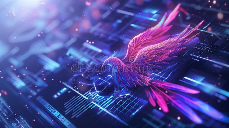 A 3D Artwork of a Phoenix Interacting with a Graph Chart on a ...