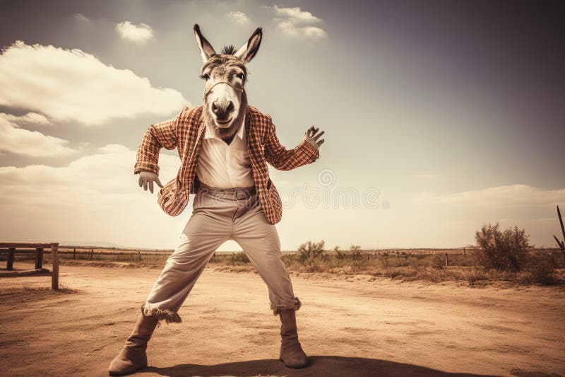 D As Dancing Donkey in Human Clothes Dressed in Countryside Outfit ...