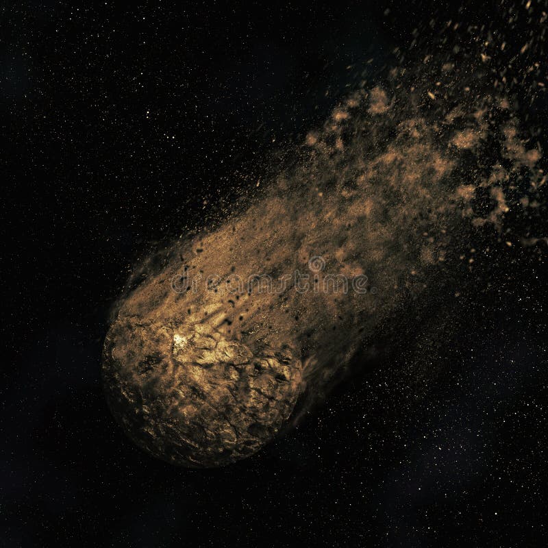 3D Asteroid Flying through a Night Sky Stock Illustration ...