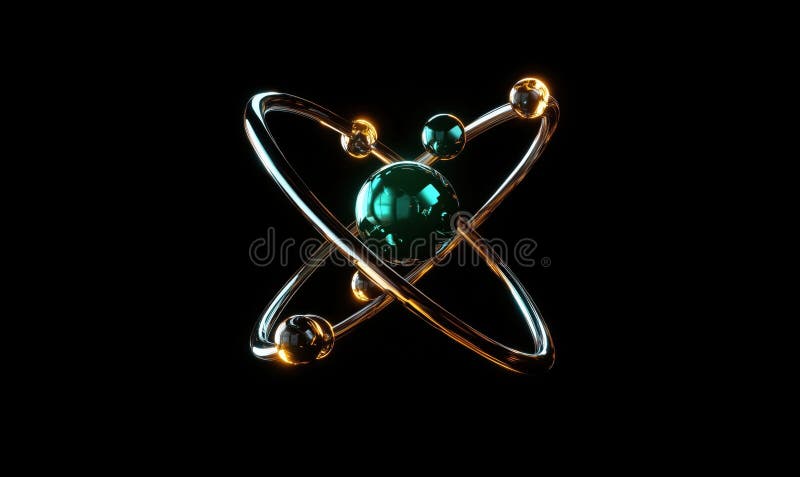 3D Atom Model with Glowing Electrons and Central Nucleus in Dark ...