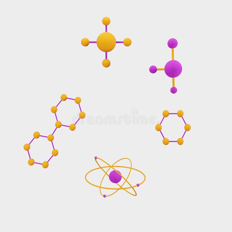 3D Atomic Structure in Many Forms on a White Background Stock ...