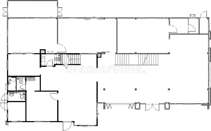 2D AutoCAD Drawing - Ground Floor House Layout with Door, Window Frames ...
