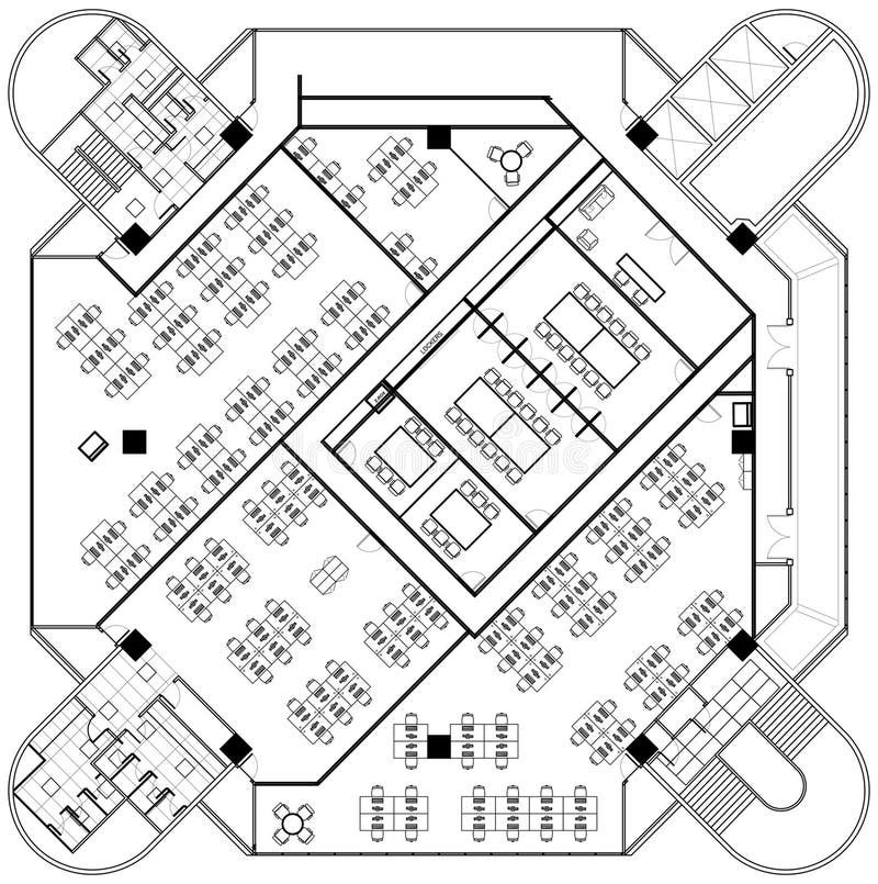 2D AutoCAD Office Furniture Layout Plan Vector Drawing Stock ...
