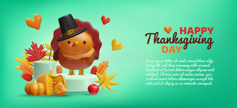 3D Autumn Background Featuring Pumpkin and Turkey for Thanksgiving ...