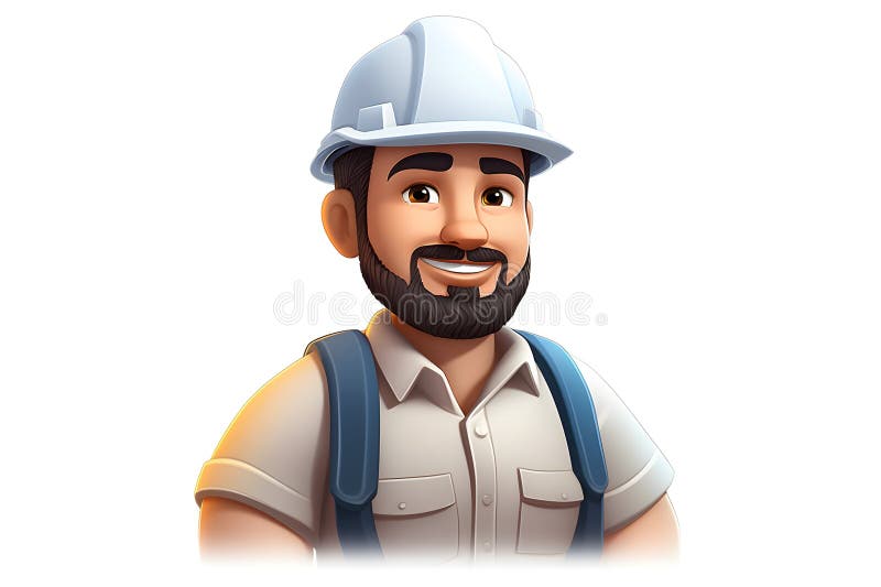 Construction Worker Character Wearing a Hard Hat in a Friendly Pose on ...