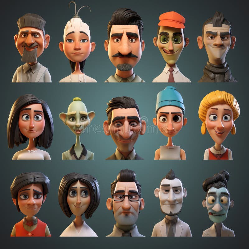 3D Avatar Characters Cartoon Character Face Stock Illustration ...