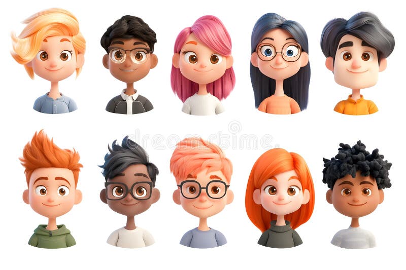 3D Avatar of Different Young People on a White Background. Stock ...